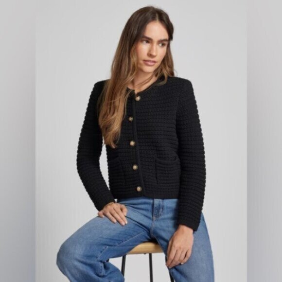 ba&sh | Sweaters | New Bash Bash Gaspard Tweed Cardigan Jacket In Black ...